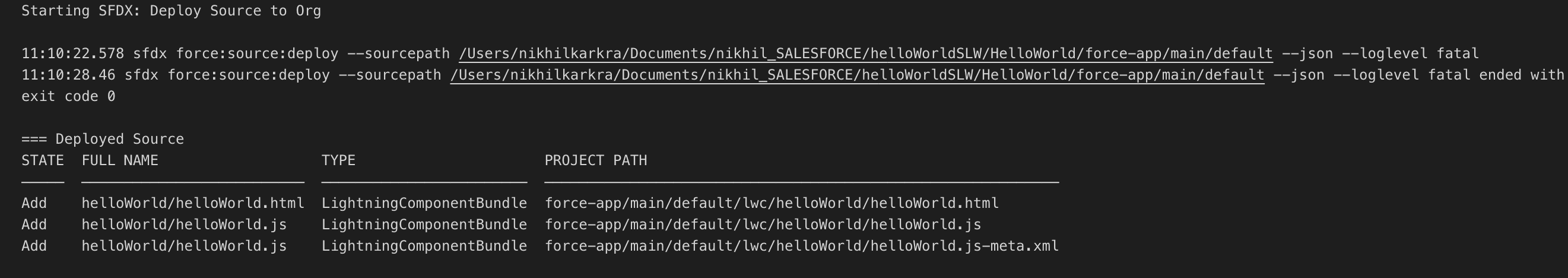 Hello world using LWC
